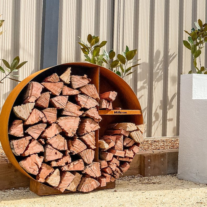 Round Firewood Storage Unit - Rust Finish